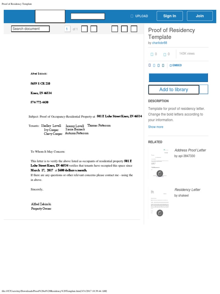 Proof of Residency Letter Template | PDF | Cyberspace | Computing
