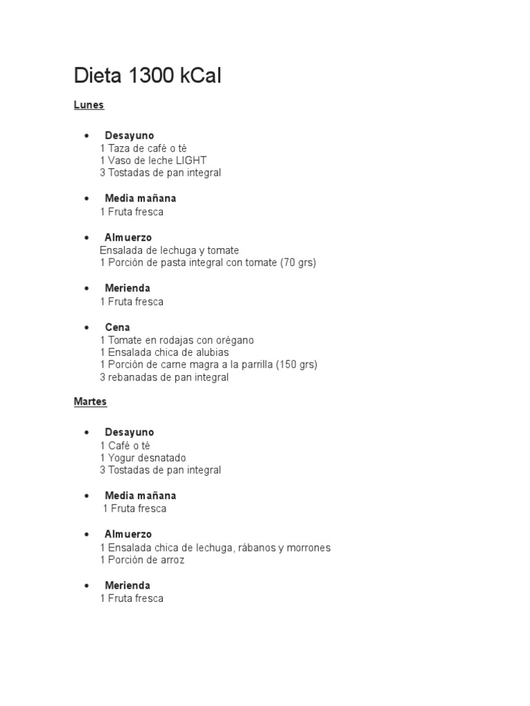 Dieta 1300 KCal | PDF