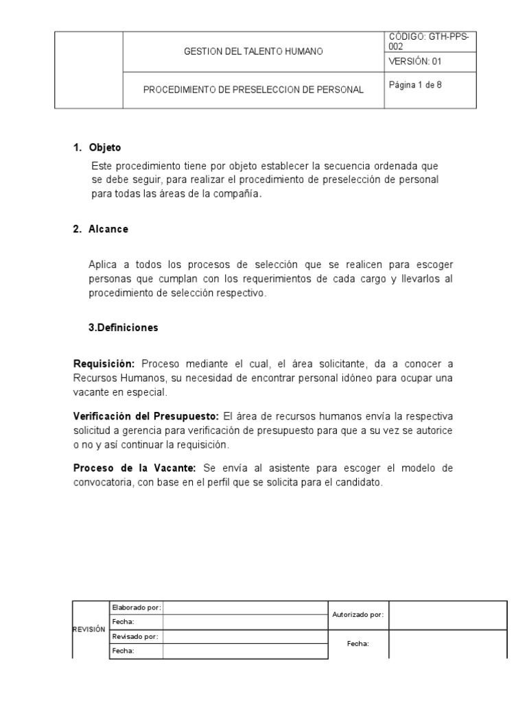 Procedimiento de Preseleccion | PDF | Recursos humanos | Presupuesto
