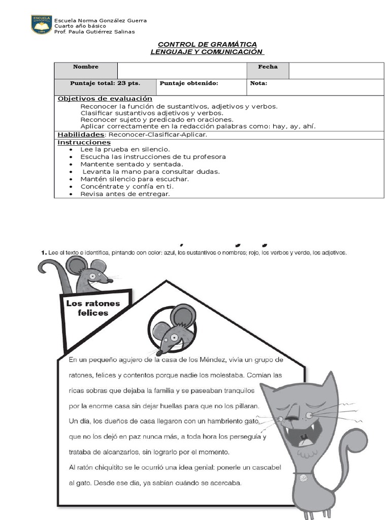 Prueba Gramática 4° | PDF | Estudios de idiomas extranjeros ...