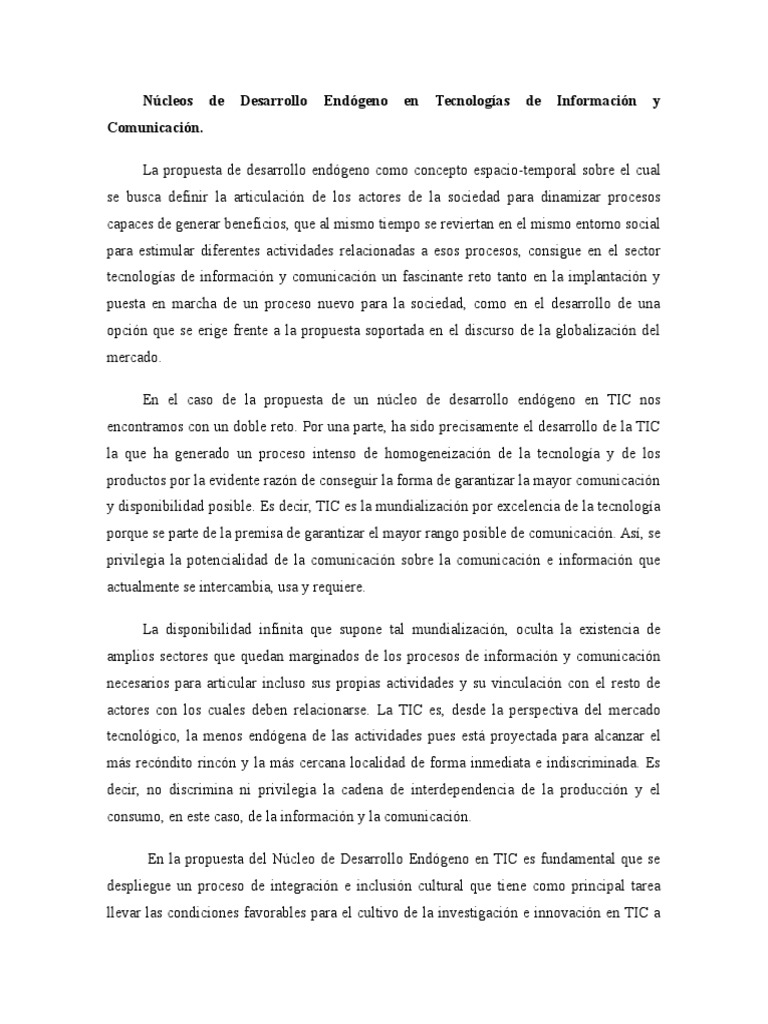 Núcleos de Desarrollo Endógeno en TIC | PDF | Tecnología de información ...