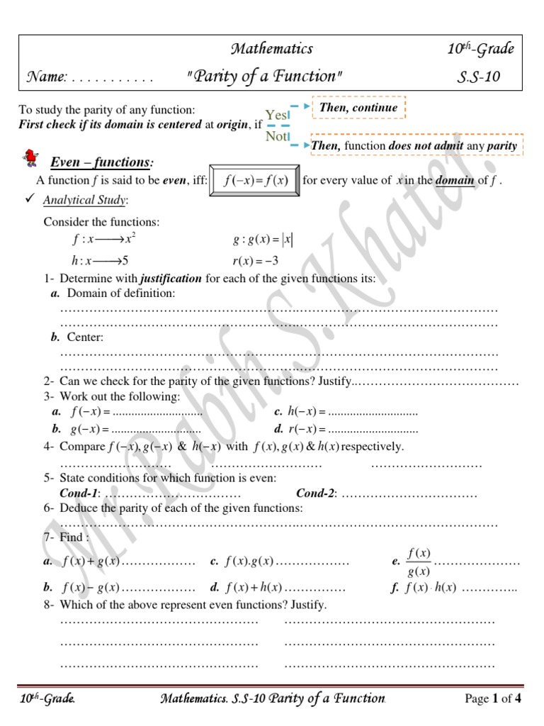 Parity of Functions in Mathematics | PDF | Function (Mathematics ...