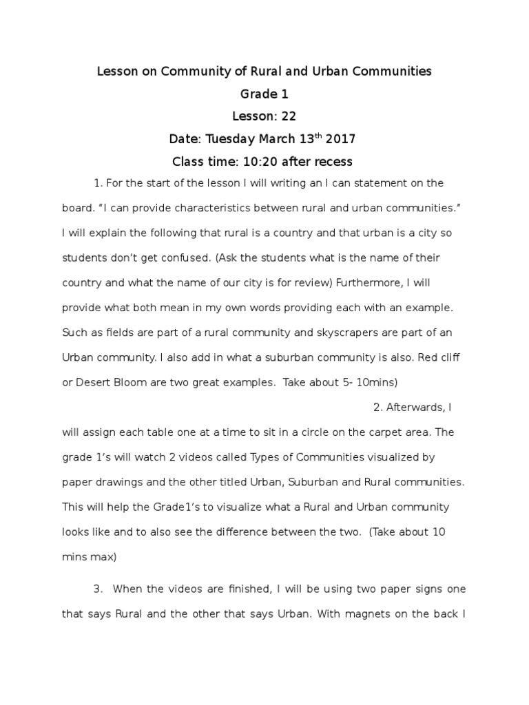 Lesson On Community of Rural and Urban Communities | PDF | Cognition ...