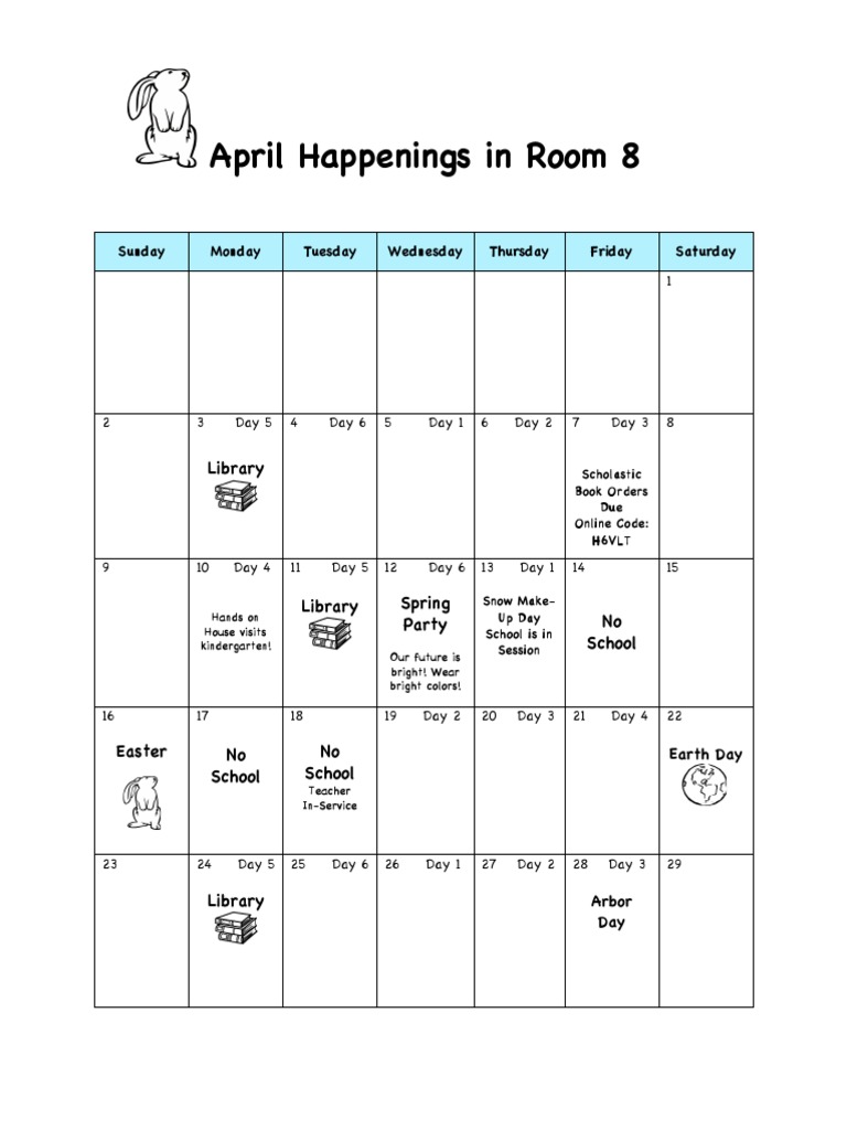 April Activities in Room 8 Calendar | PDF