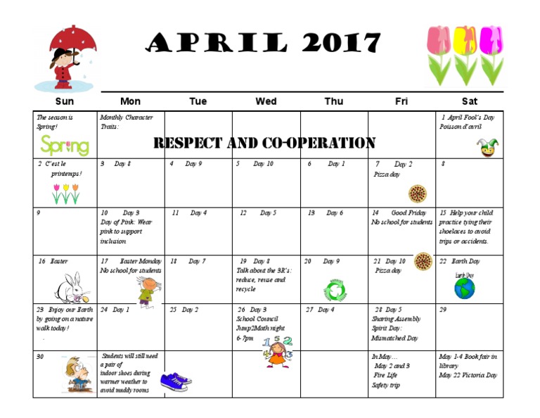 April Calendar2017 | PDF | Observances | Nature