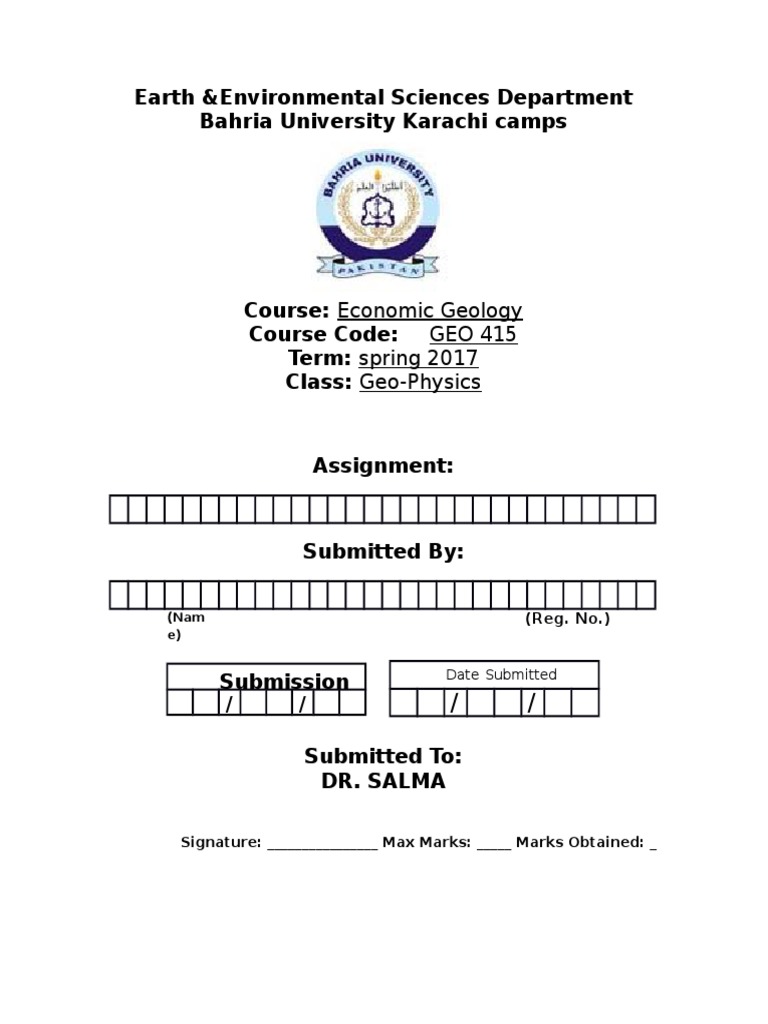 Earth &environmental Sciences Department Bahria University Karachi ...