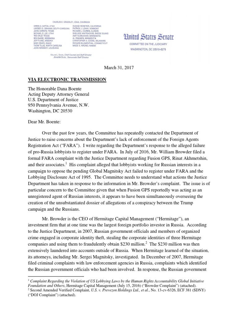 2017-03-31 CEG To DOJ (Anti-Magnitsky FARA Violations) | PDF | Lobbying ...