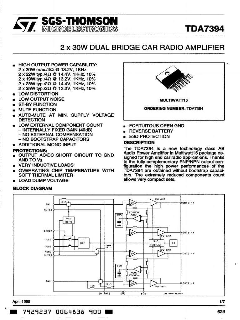 TDA7394 Datasheet PDF | PDF