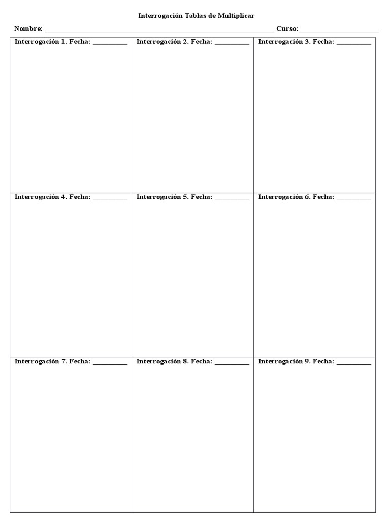 Interrogación Tablas de Multiplica Formato Alumno | PDF
