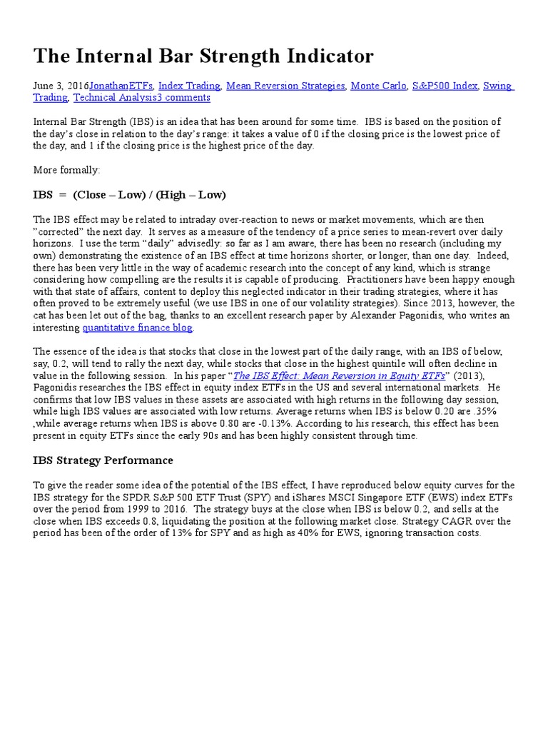 The Internal Bar Strength Indicator | PDF | Exchange Traded Fund ...