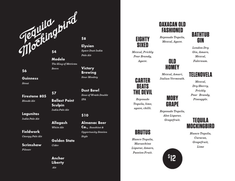 Tequila Mockingbird Menu | PDF | Ale | Fermented Drinks