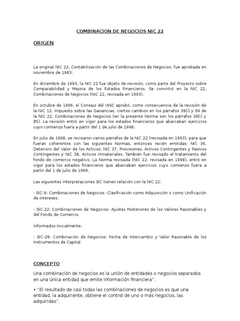 Combinacion de Negocios Nic 22 | PDF | normas internacionales de ...