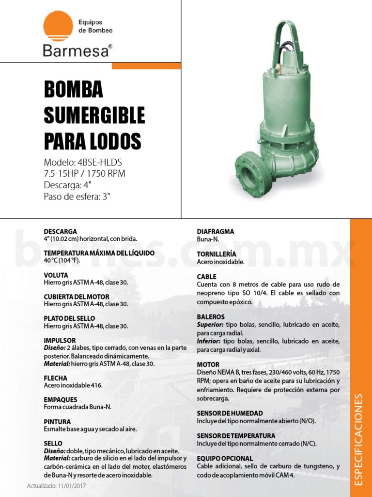 Ficha-tecnica Bomba Sumergibles 7.5 Hp, 11. 3 Hp | Acero | Naturaleza