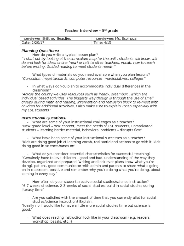 Teacher Interview | PDF | English As A Second Or Foreign Language ...