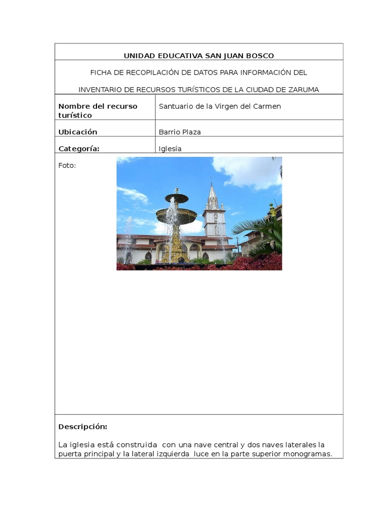 Ejemplo Ficha para Lugares Turísticos | PDF