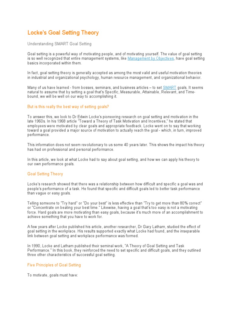 Locke's Goal Setting Theory Explained | PDF | Goal | Goal Setting