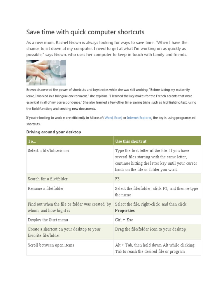 Save Time With Quick Computer Shortcuts | PDF | Windows Nt | Computer File