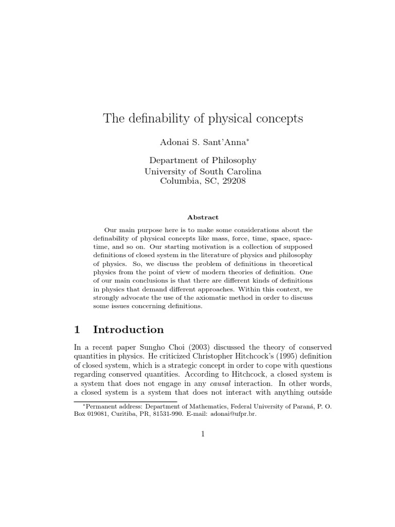 The Definability of Physical Concepts 2004 | PDF | First Order Logic ...