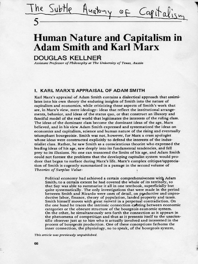 Kellner Douglas. Human Nature and Capitalism in Adam Smith and Karl ...
