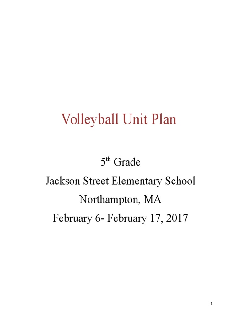 5th Grade Volleyball Unit Plan | PDF | Volleyball | Sports