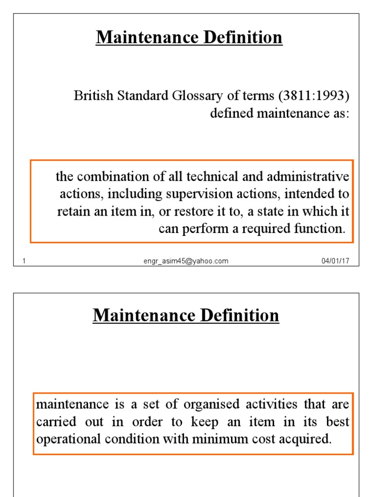 LEC1 Maintenance Definition | PDF | Maintenance | Production And ...