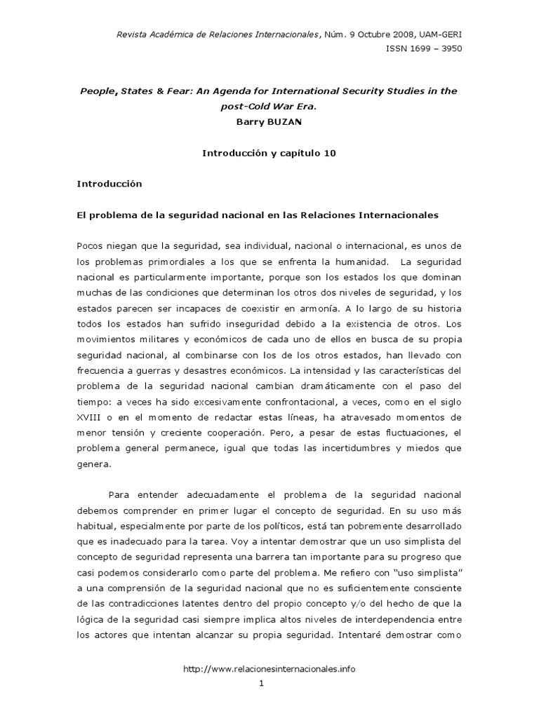 Barry Buzan Seguridad | PDF | Relaciones internacionales | Empirismo