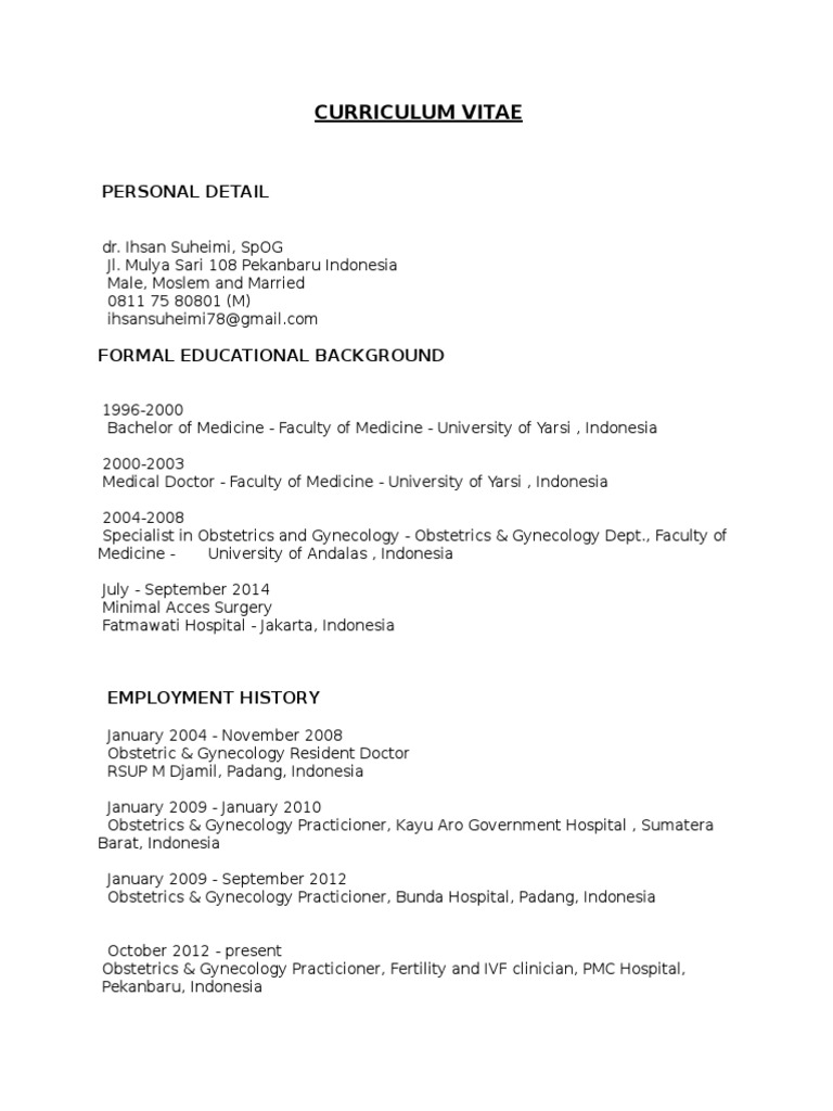 Curriculum Vitae DR Ihsan | PDF | Wellness