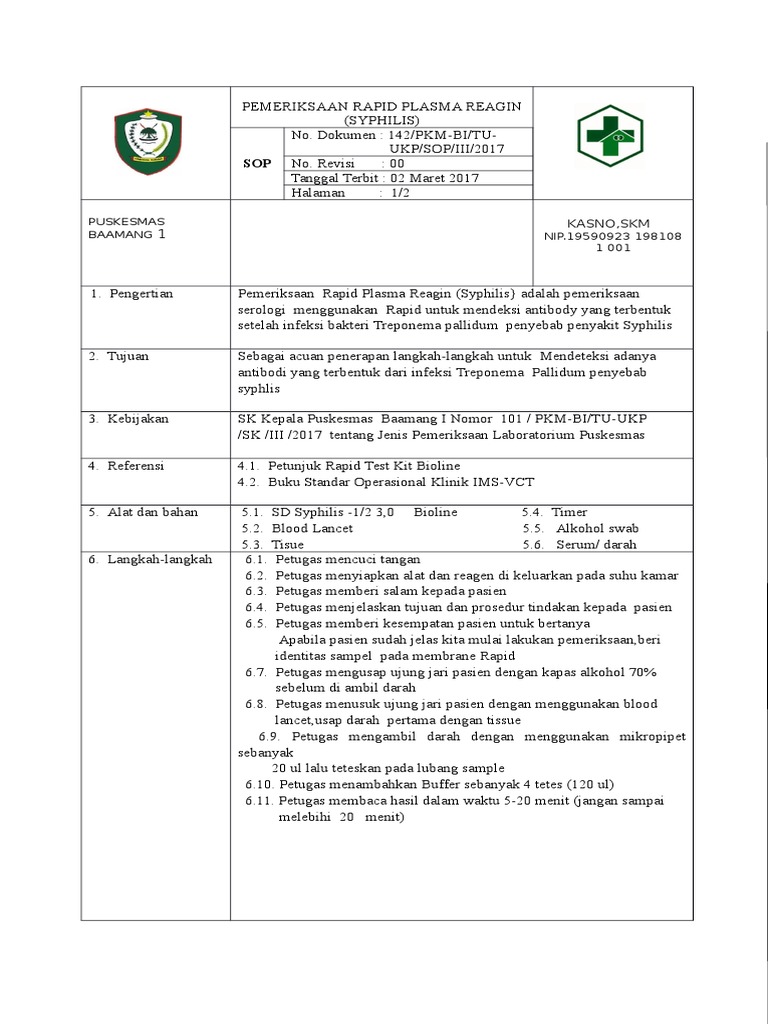 1.1.1.1 SOP RPR - Syphilis | PDF