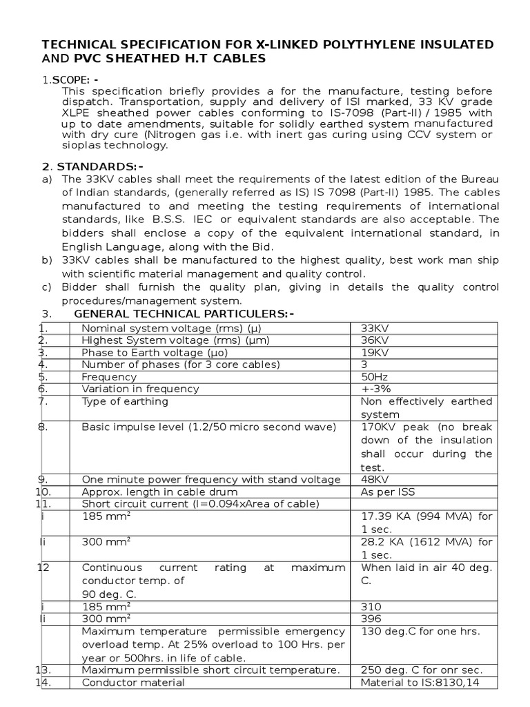 Technical Specification | PDF | Insulator (Electricity) | Cable