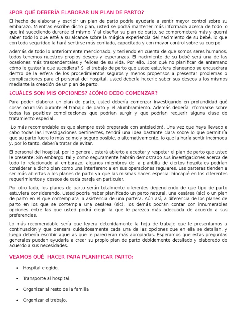 Plan de Parto | PDF | Parto | Hospital