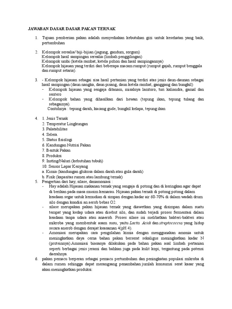 Jawaban Dasar Dasar Pakan Ternak | PDF