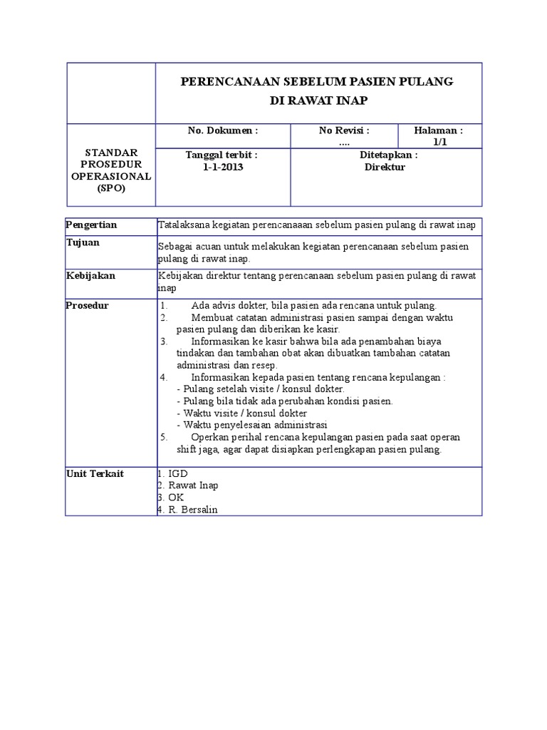 0090-Sop Perencanaan PX Pulang Ranap | PDF