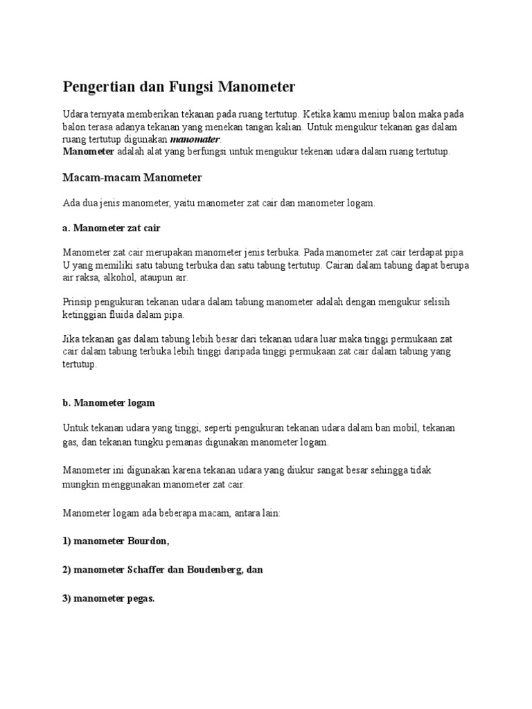 Pengertian Dan Fungsi Manometer | PDF