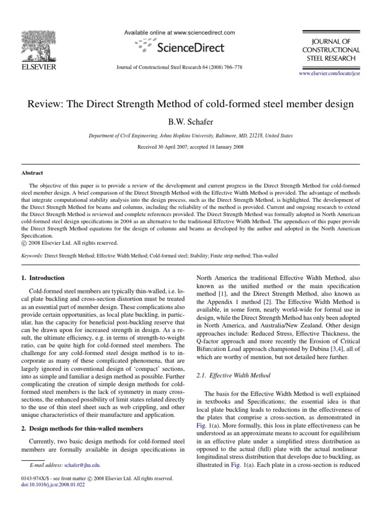 Review The Direct Strength Method of Cold-Formed Steel Member Design ...