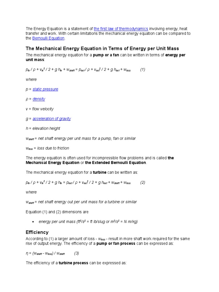Energy Equation | PDF