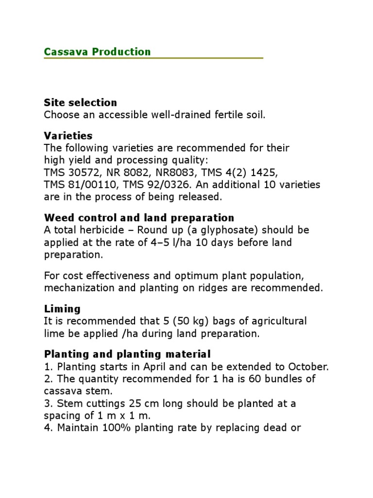 Site Selection Varieties: Cassava Production | PDF