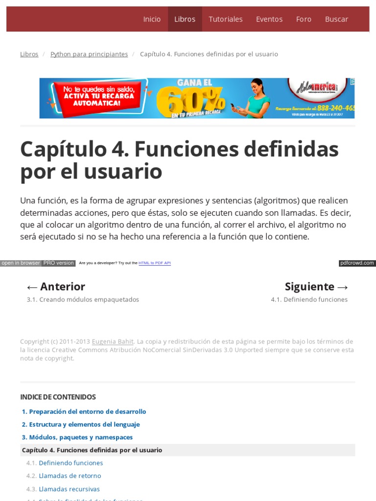 Capítulo 4. Funciones Definidas Por El Usuario | PDF | HTML | Python ...