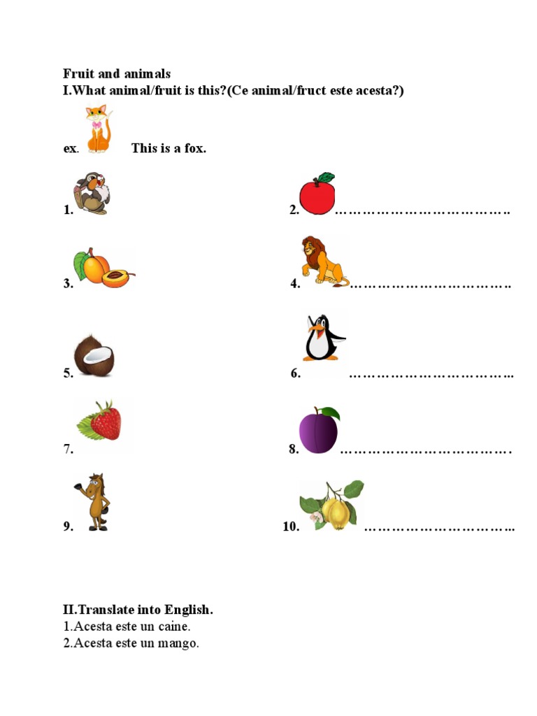 Fruit and Animals I.What Animal/fruit Is This? (Ce Animal/fruct Este ...