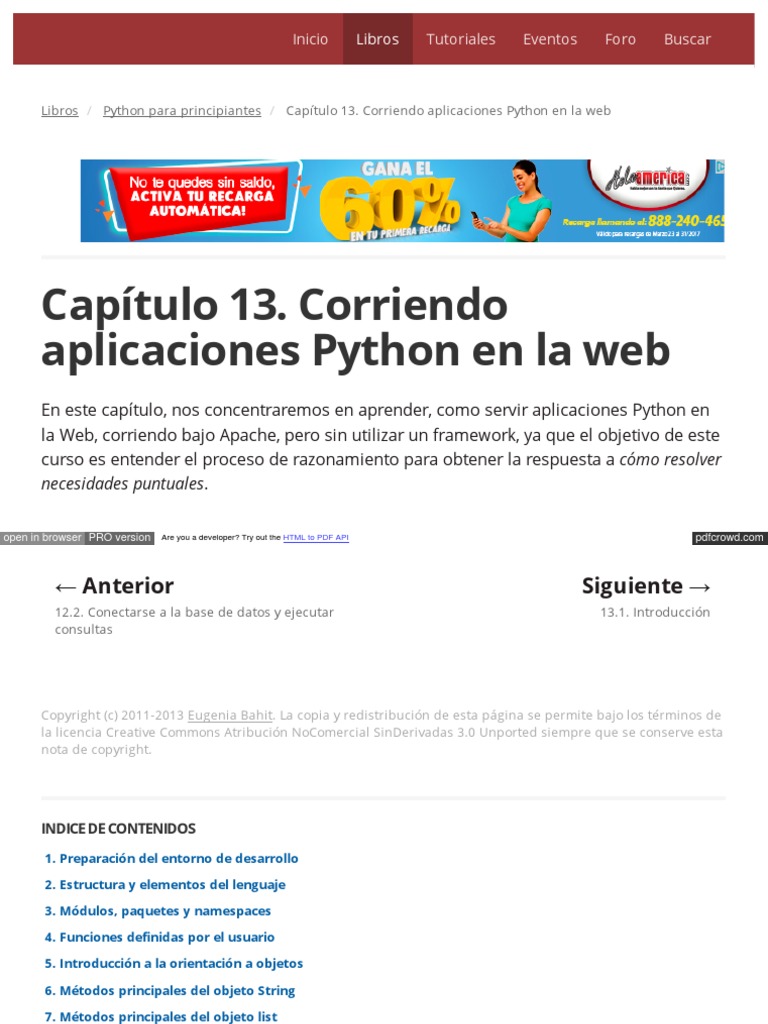 Capítulo 13. Corriendo Aplicaciones Python en La Web | PDF | Python (lenguaje de programación ...