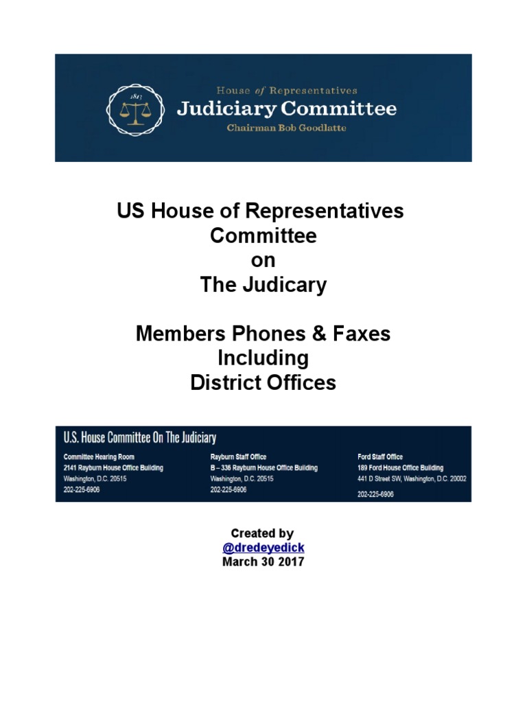 Judiciary Committee Contact List | PDF | United States House Of ...