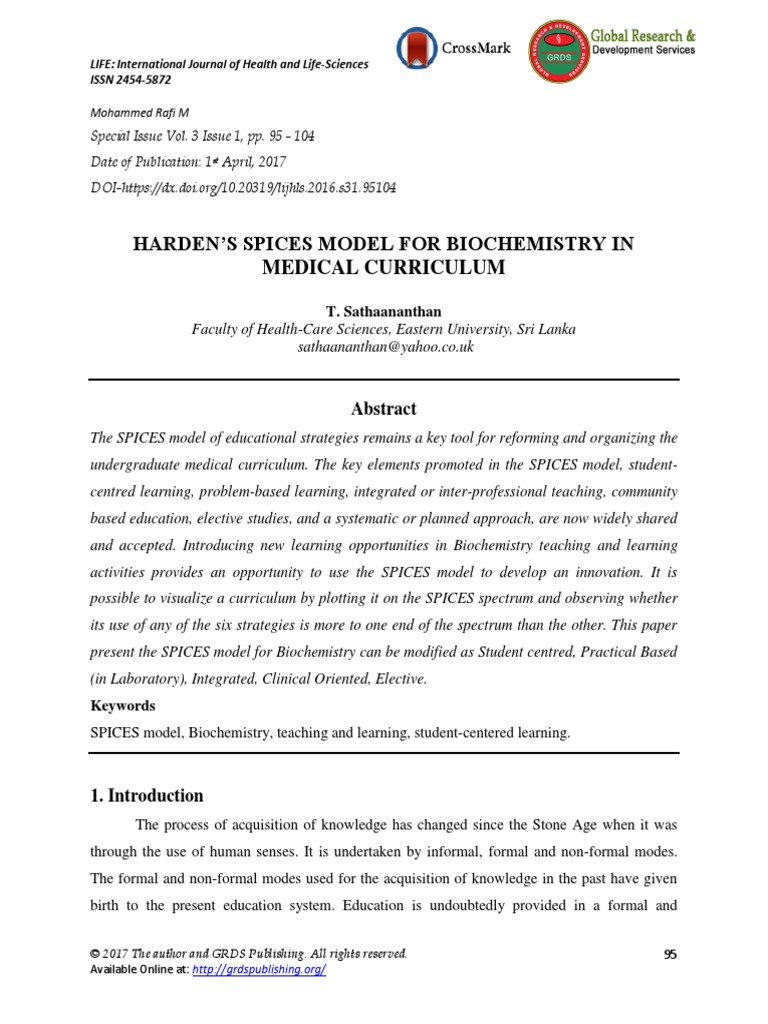 Harden's Spices Model For Biochemistry in Medical Curriculum | PDF ...