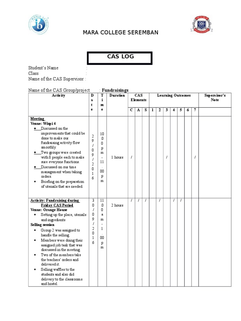 CAS Fundraising Project Log | PDF | Educational Psychology | Applied ...