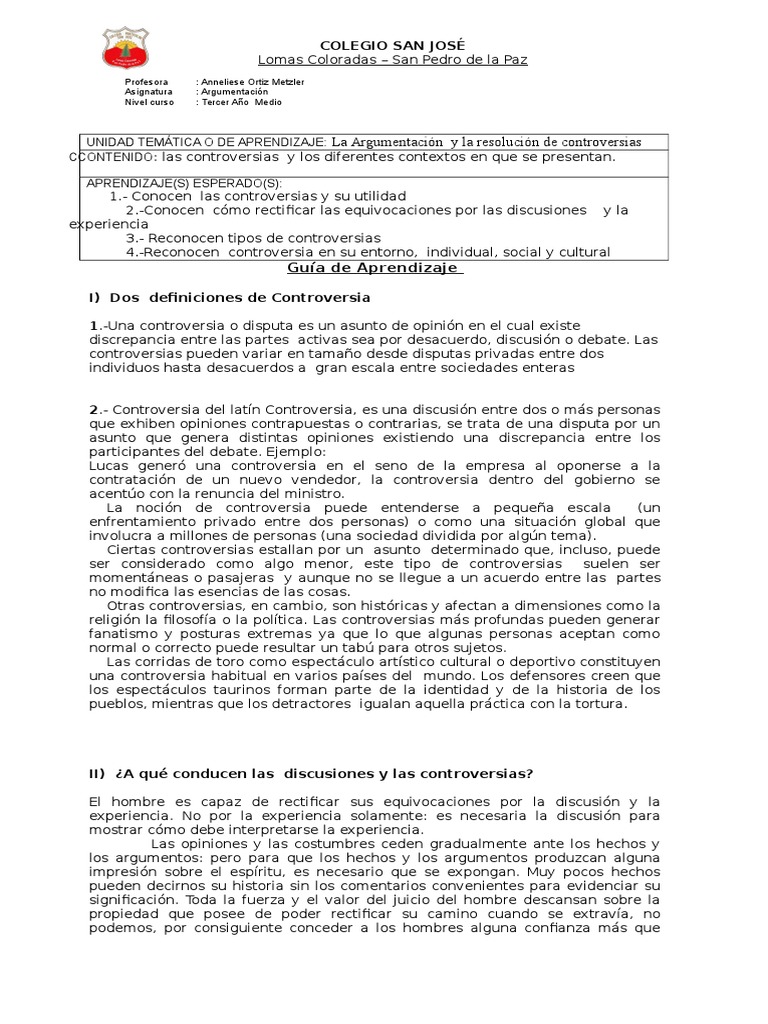 Guía Argum. Controversia | PDF | Certeza | Verdad