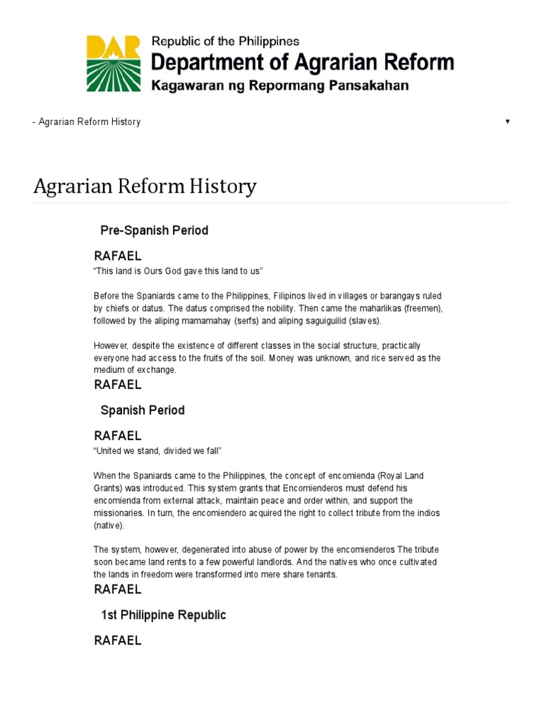 Agrarian Reform History - Department of Agrarian Reform | PDF