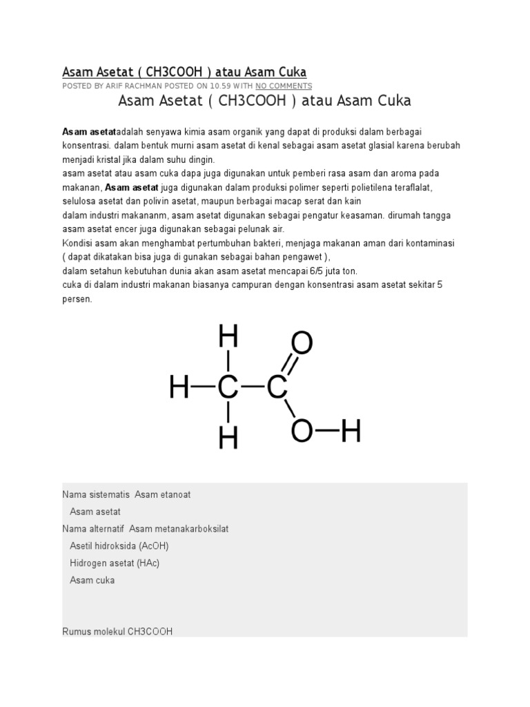 Panduan Lengkap Asam Asetat | PDF | Memasak, Makanan, & Anggur | Sains ...