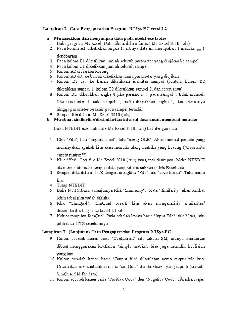Mengoperasikan Program Analisis Kluster NTSys-PC | PDF