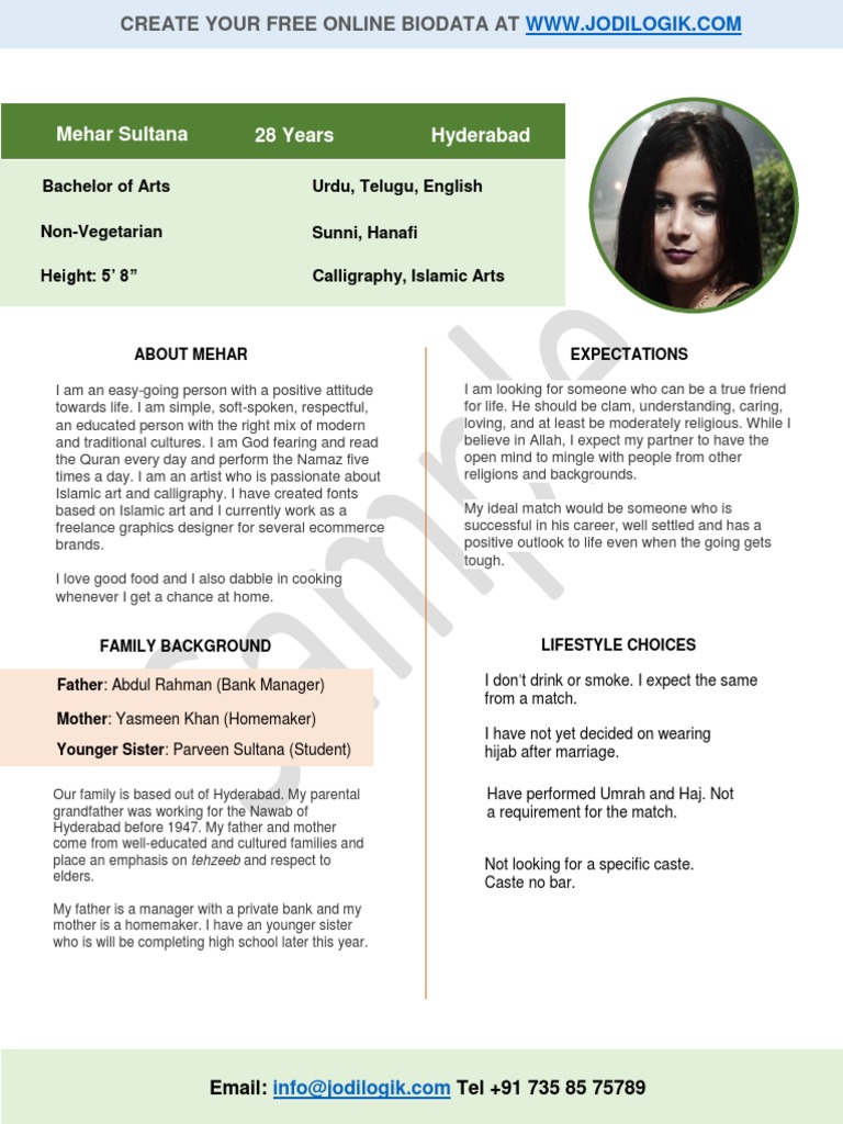 Marriage Biodata Format For A Muslim Girl | PDF | Hajj | Hijab