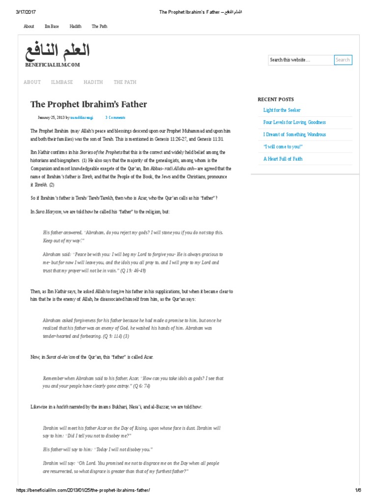The Prophet Ibrahim's Father - العلم النافع | PDF | Hadith | God In Islam