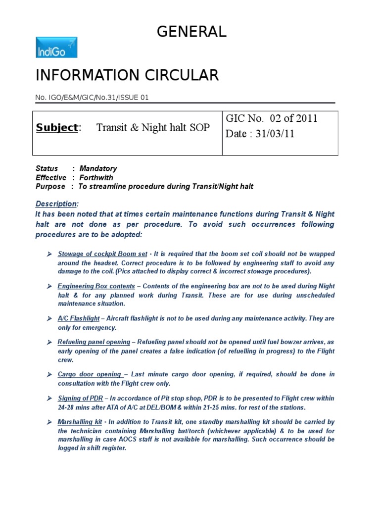 General Information Circular:: Transit & Night Halt SOP GIC No. 02 of ...