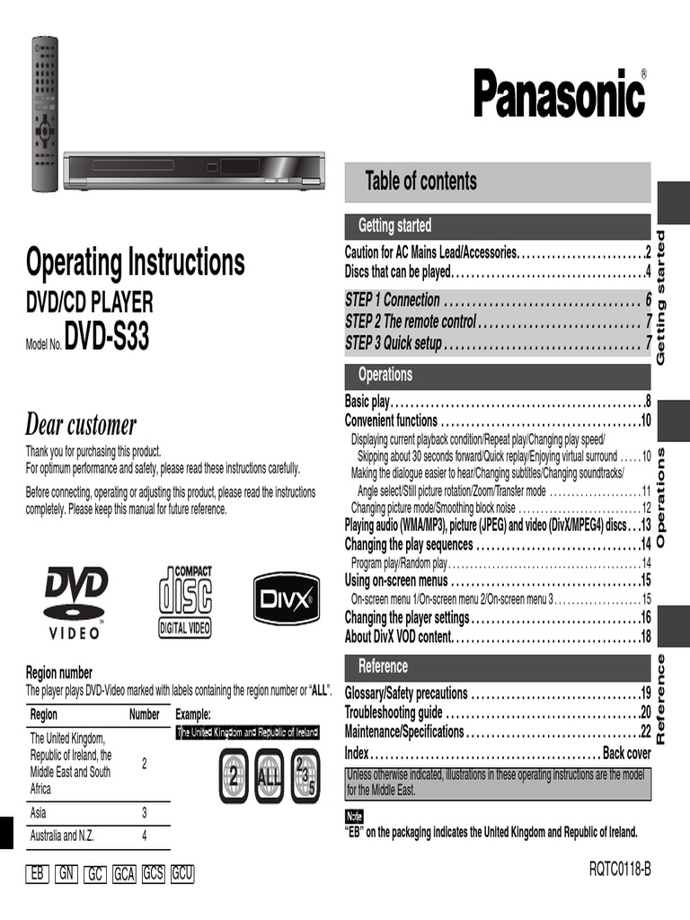 Panasonic DVD-S33 User Manual | PDF | Dvd | Electrical Connector